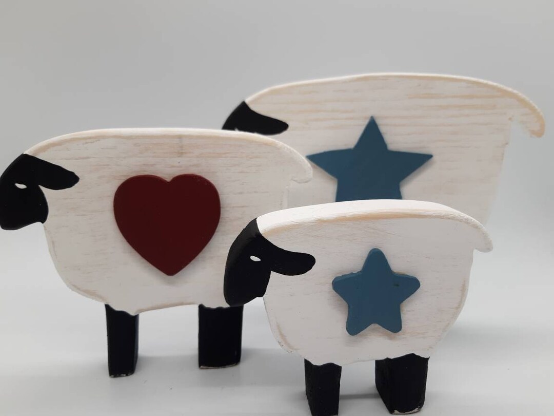 Set of 3 Primitive Rustic Farmstyle Wooden Sheep, Handpainted. Largest ...