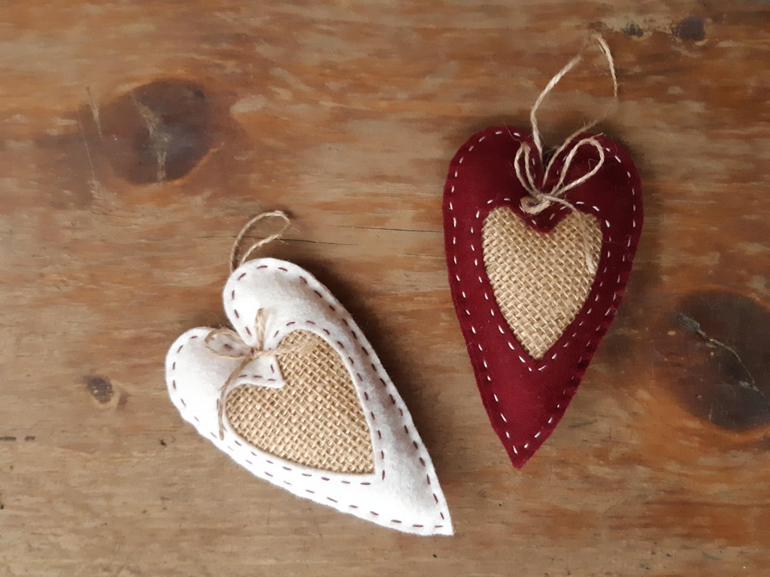Primitive Country Heart Ornaments Christmas or Valentine's Day Ornament ...