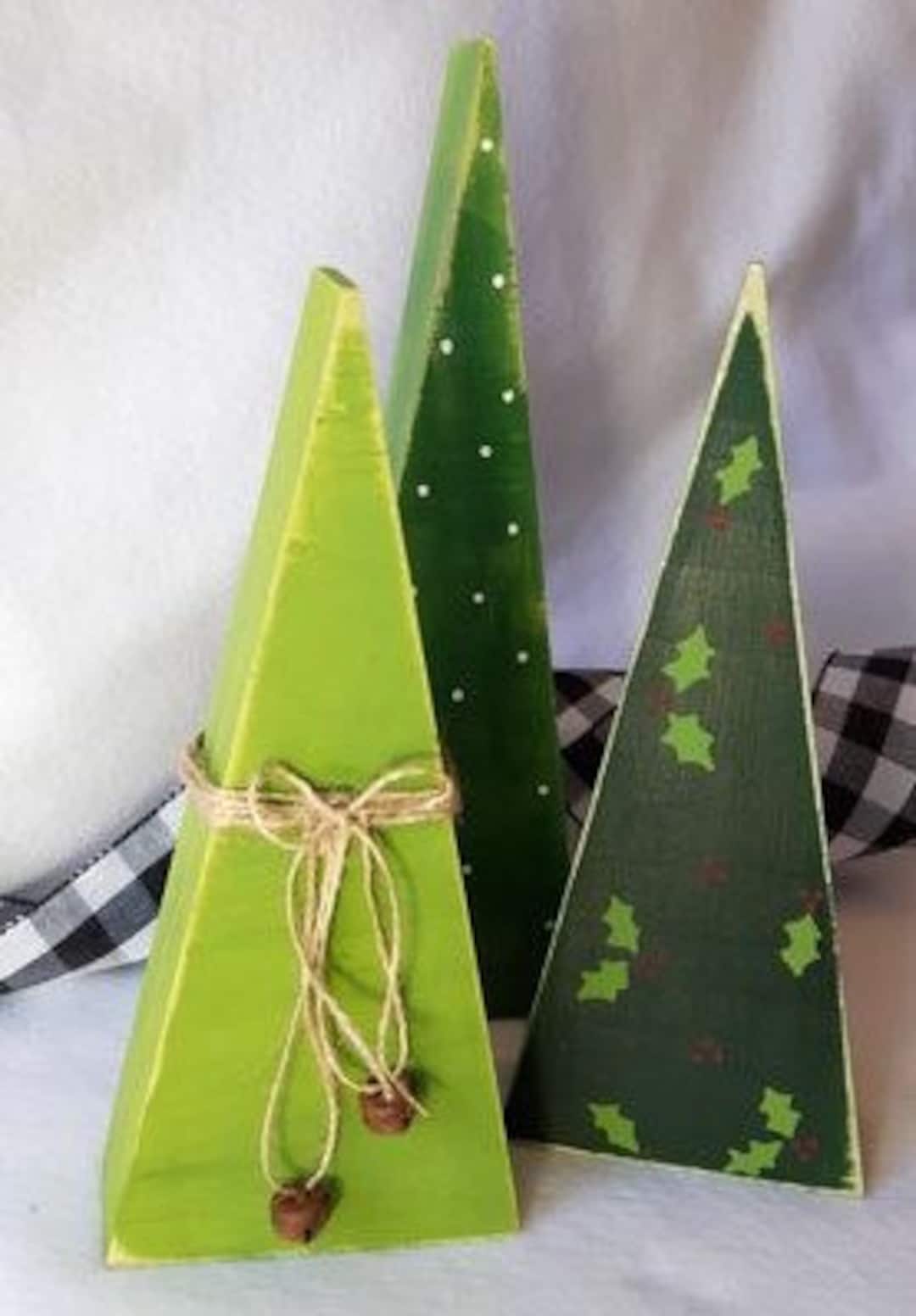 Hand Painted Primitive Rustic Farmhouse Wood Christmas Trees-set of 3 ...