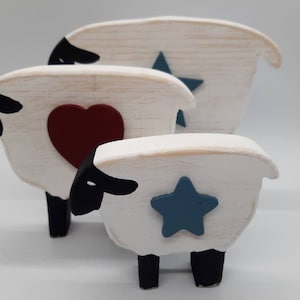 Set of 3 Primitive Rustic Farmstyle Wooden Sheep, Handpainted. Largest ...