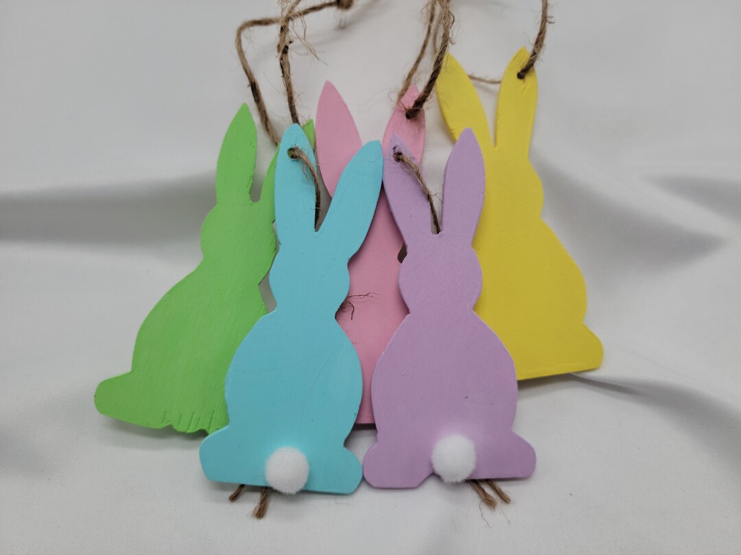 Rustic Handpainted Wooden Bunny Ornaments Easter Basket Tags Easter ...