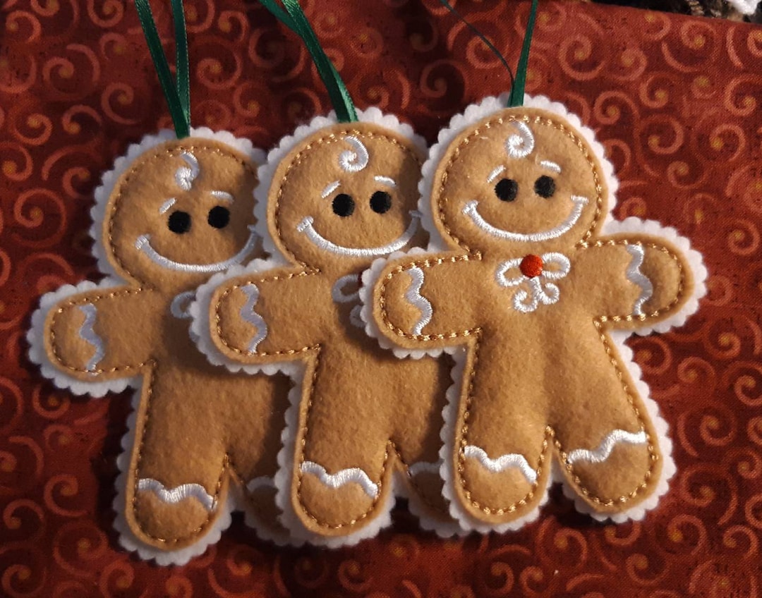 Machine Embroidered Felt Gingerbread Ornaments (sold Individually) - Etsy