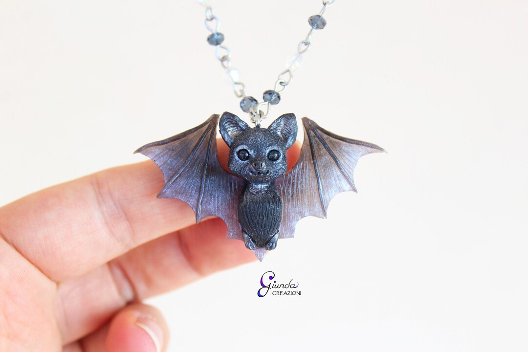 Necklace With a Bat, Handmade in Polymer Clay (fimo), Bats Jewelry - Etsy
