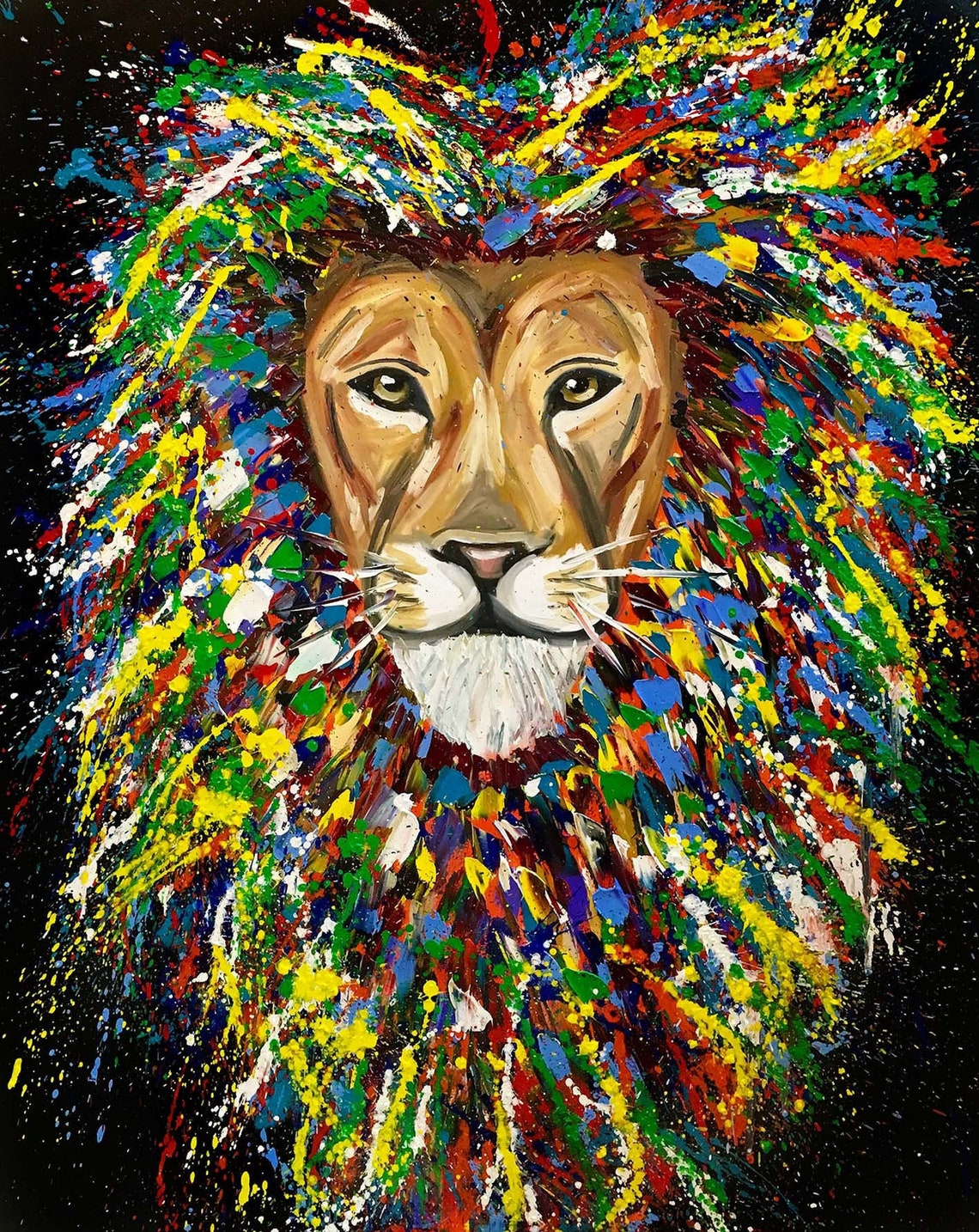 Colorful Lion Ready to Hang Stretched Canvas Print Animal - Etsy