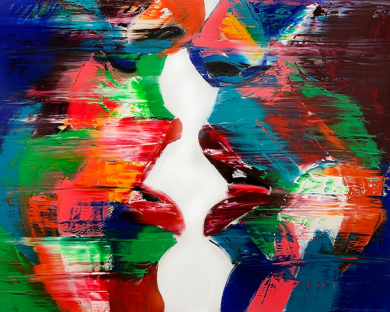 Kiss Art: Abstract Couple Canvas Print, Ready to Hang - Etsy