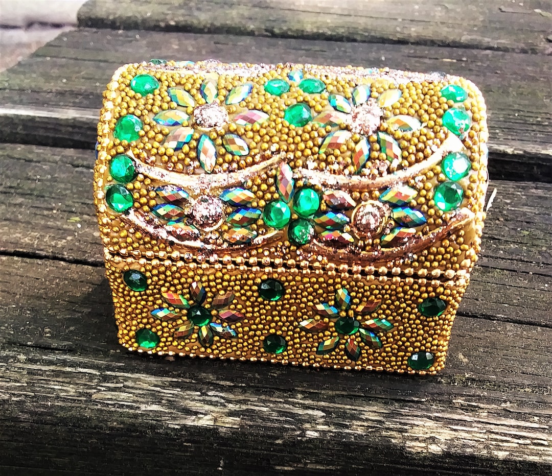 Green and Gold Beaded Gift Box - Etsy