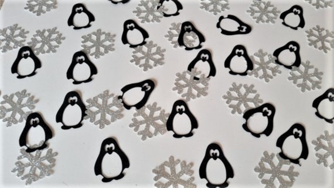 Penguin and Silver Glitter Snowflake Confetti. Christmas Table - Etsy