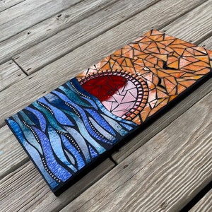 Beach Decor Stained Glass Mosaic, Mosaic Wall Hanging, Sunset Over ...