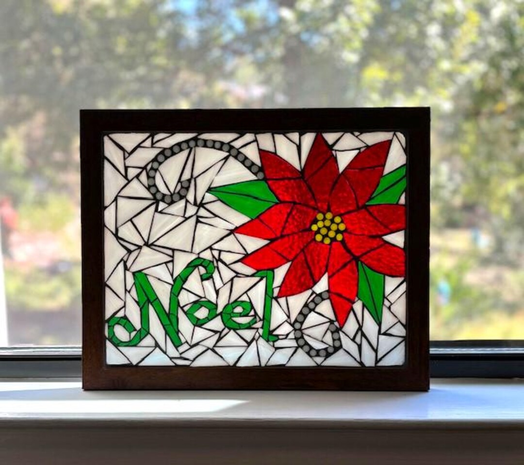 Poinsettia Stained Glass Mosaic Sun Catcher, Christmas Mosaic, Noel ...