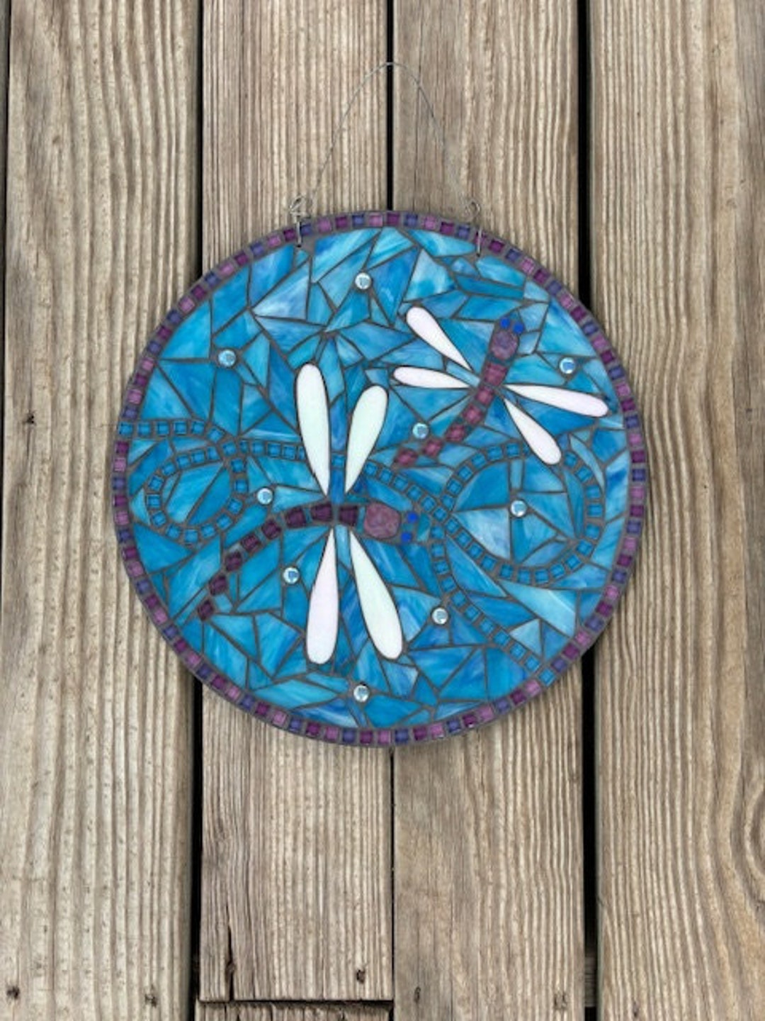 Yard Art, Dragonfly Design, Stained Glass Mosaic Wall Hanging, Front ...