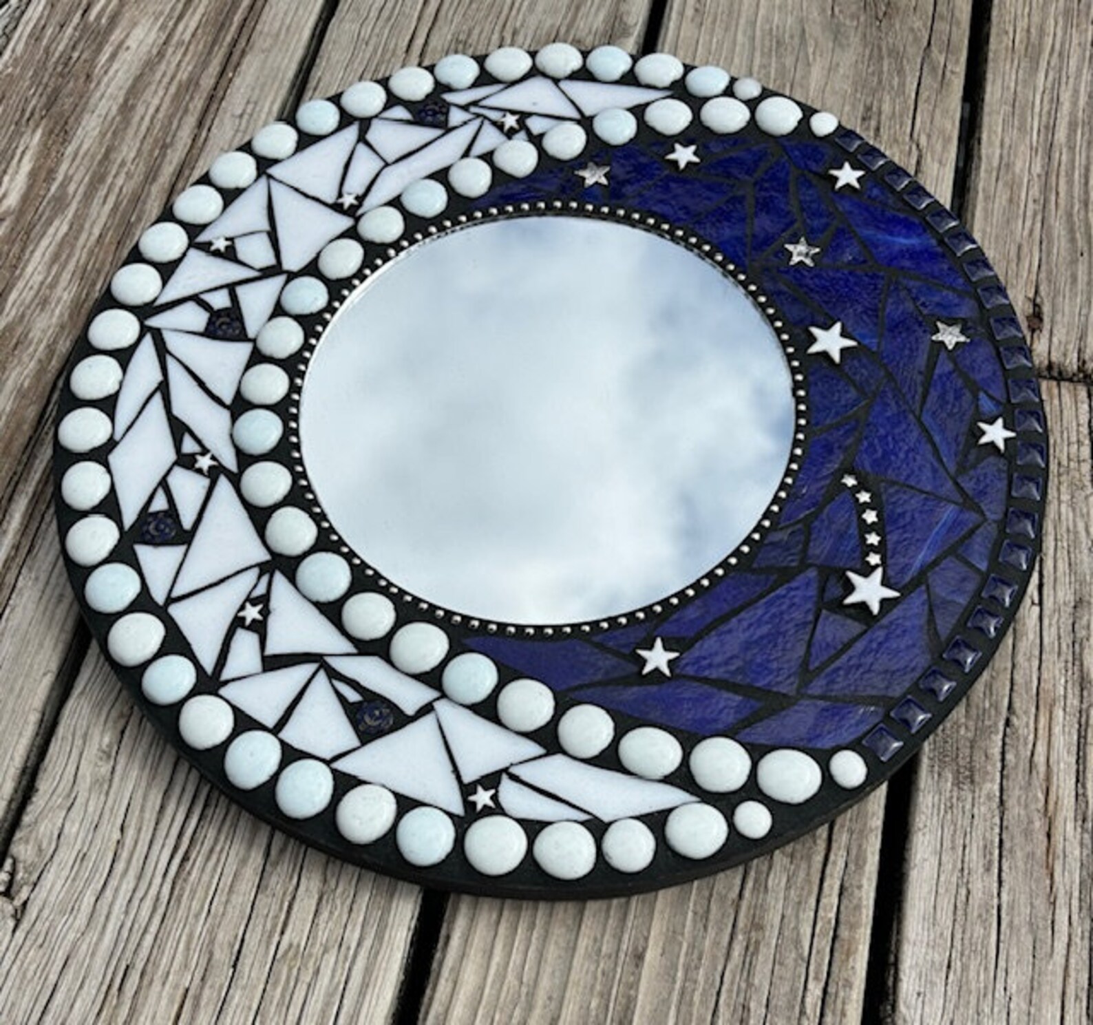 Celestial Stained Glass Mirror, 14 Round Mirror, Mosaic and Mixed Media ...