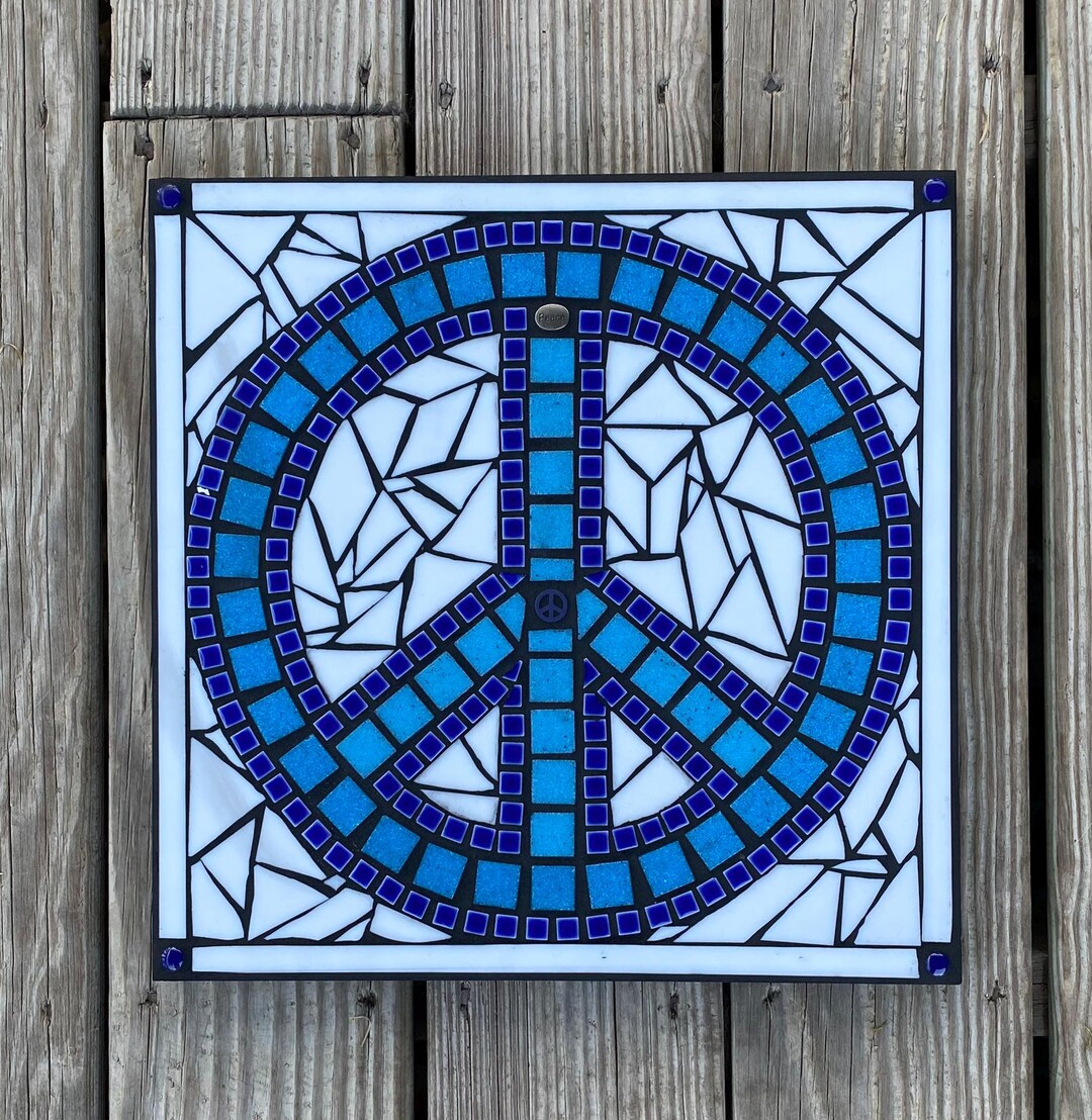 Blue Stained Glass Peace Sign Mosaic, Handmade Wall Art - Etsy