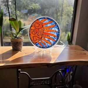 Upcycled Microwave Plate, Stained Glass Mosaic Art, Abstract Sun and ...