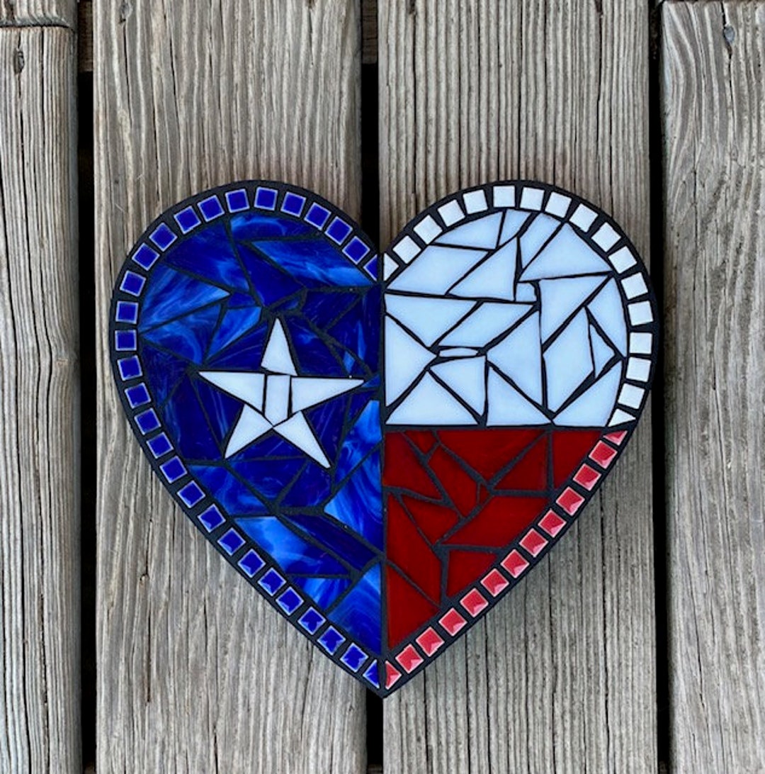 Texas Heart Art, Mosaic Wall Hanging Heart, Stained Glass Art, Texas ...