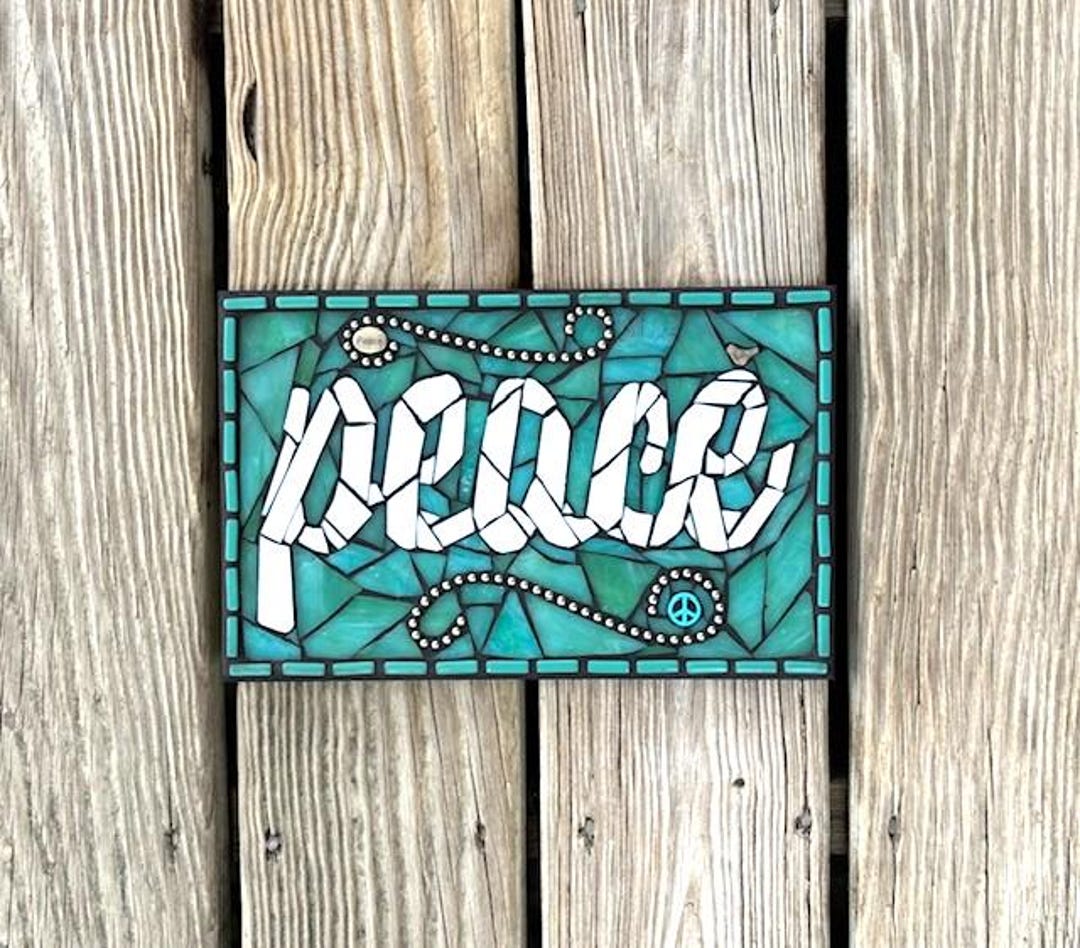 Peace Script Stained Glass Mosaic Wall Hanging, Peace Sign, One of a ...