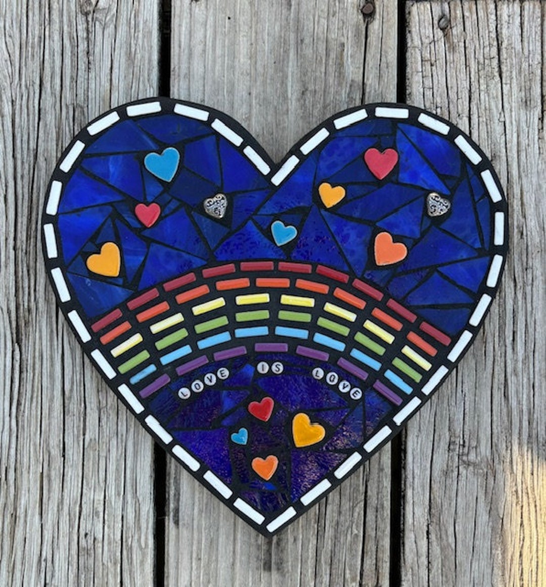 Heart Art, Love is Love, Stained Glass Heart, Mixed Media, Rainbow ...