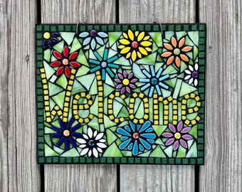 Welcome Mosaic Sign, Front Porch Art, Coastal Vibes Welcome, Yard Art ...