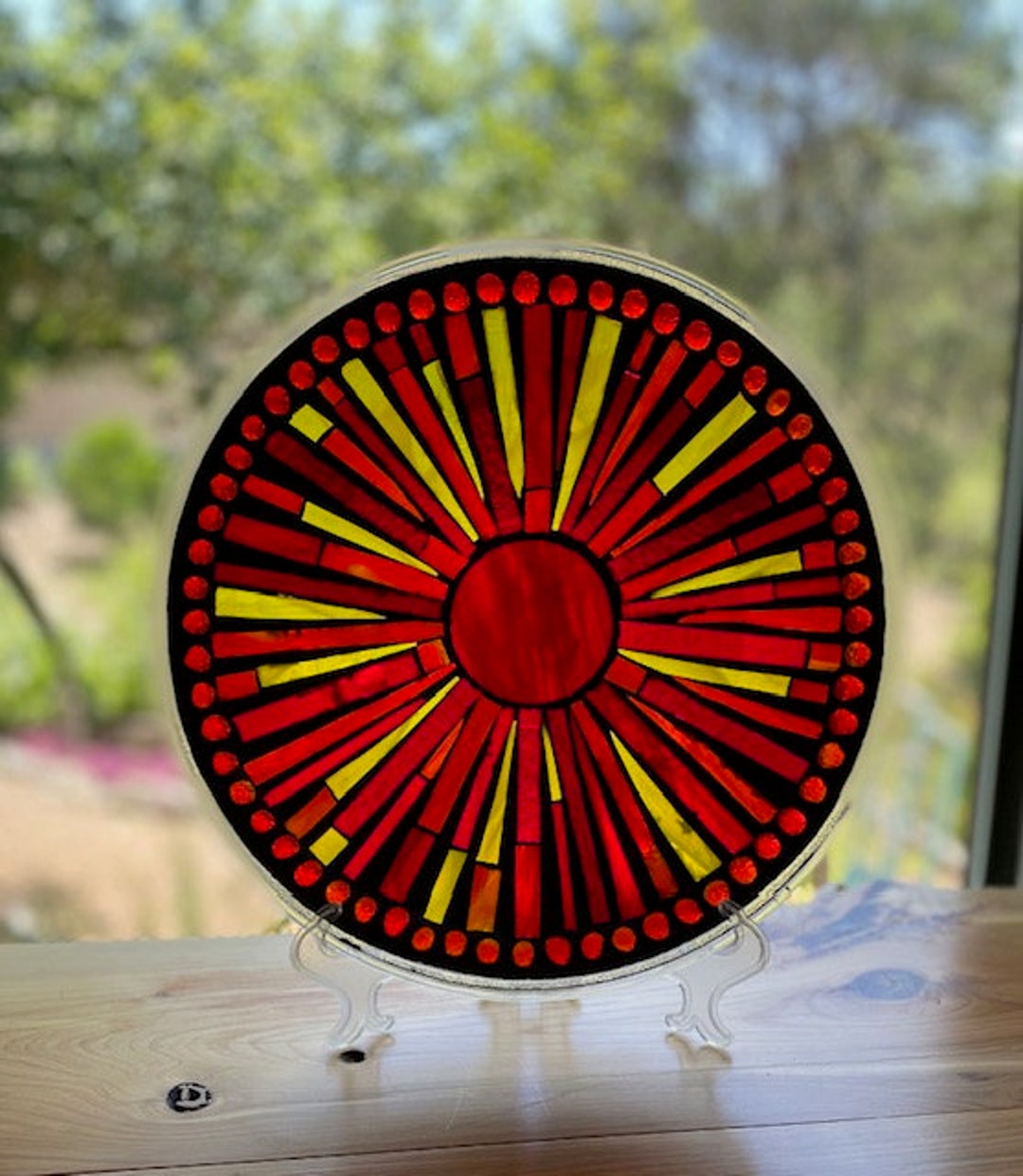 Upcycled Microwave Plate, Stained Glass Mosaic Art, Abstract Sun Design ...