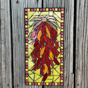 Chili Peppers Stained Glass Mosaic Wall Hanging, New Mexico Ristra ...