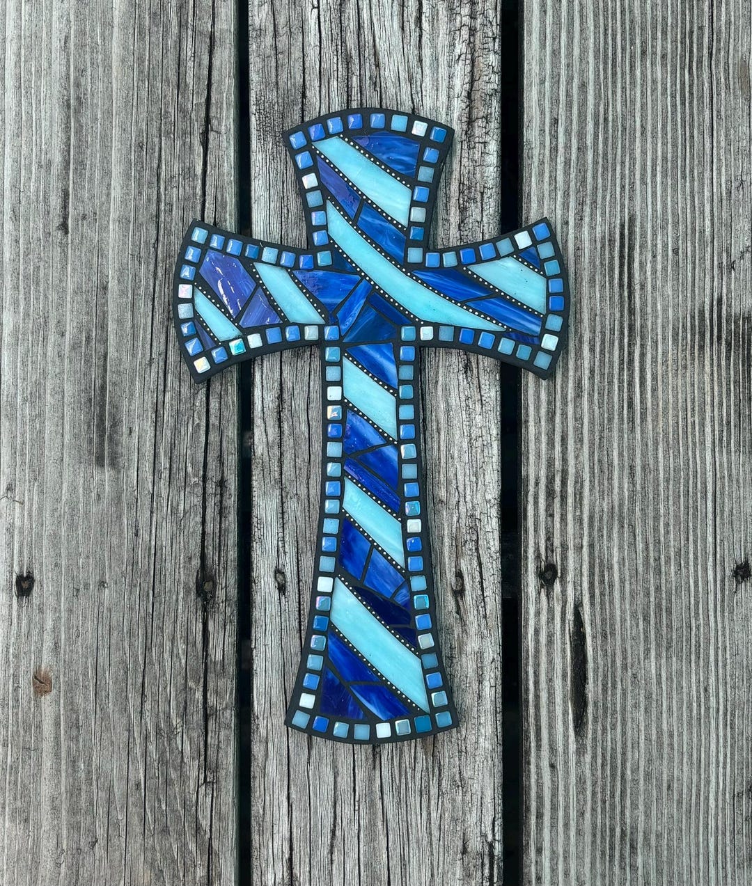 Mosaic Stained Glass Wall Cross, Shades of Blue, Religious Gift - Etsy