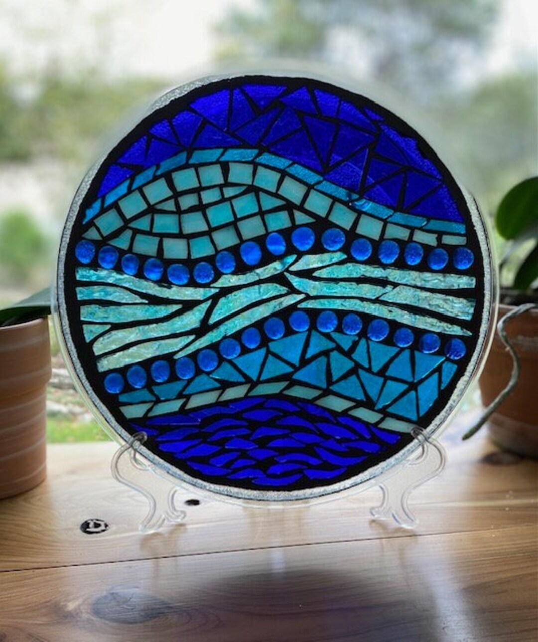 Upcycled Microwave Plate, Stained Glass Mosaic, Abstract Design, Glass ...