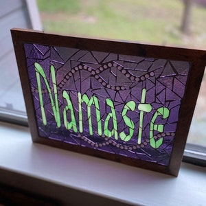 Stained Glass Mosaic, Framed Mosaic, Namaste, Yoga, Glass on Glass, One ...