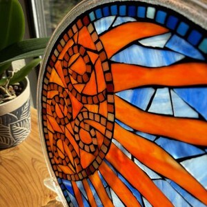 Upcycled Microwave Plate, Stained Glass Mosaic Art, Abstract Sun and ...