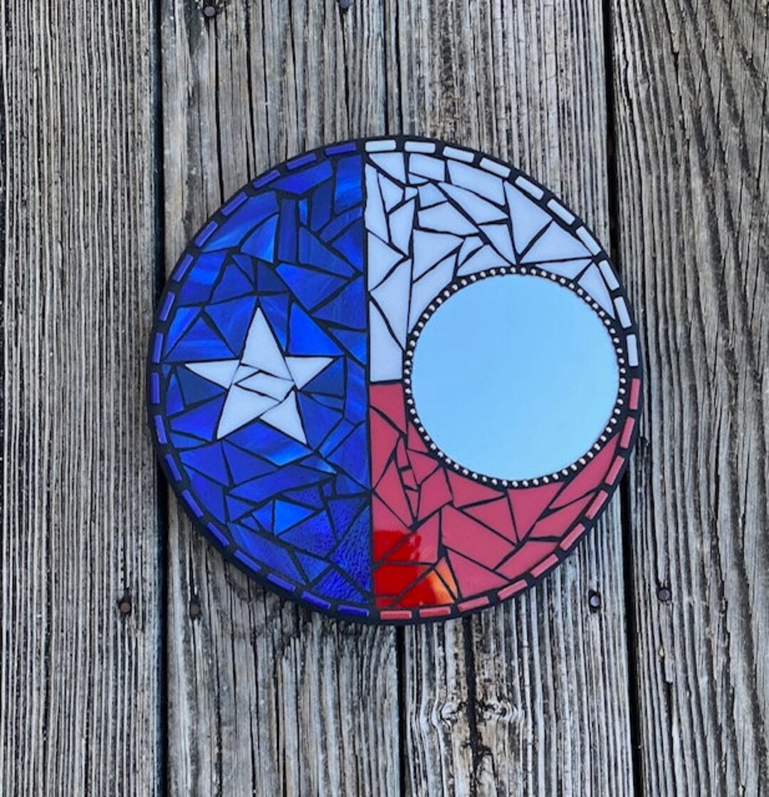 Texas Mirror, Round Stained Glass Mosaic Mirror, Texas Flag Design ...