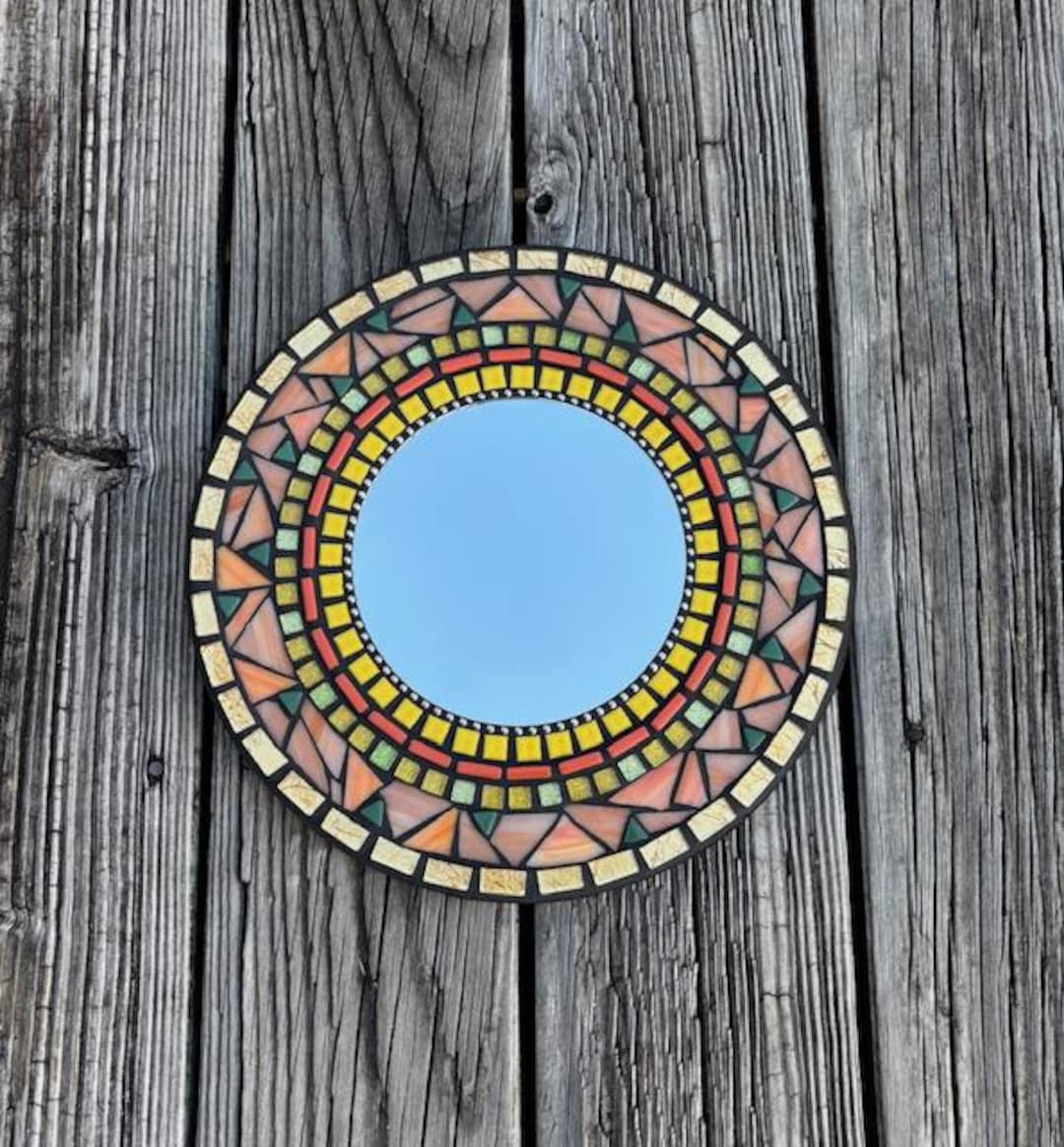 Stained Glass Mosaic Mirror, Handmade Mixed Media Art, 12" Round - Etsy