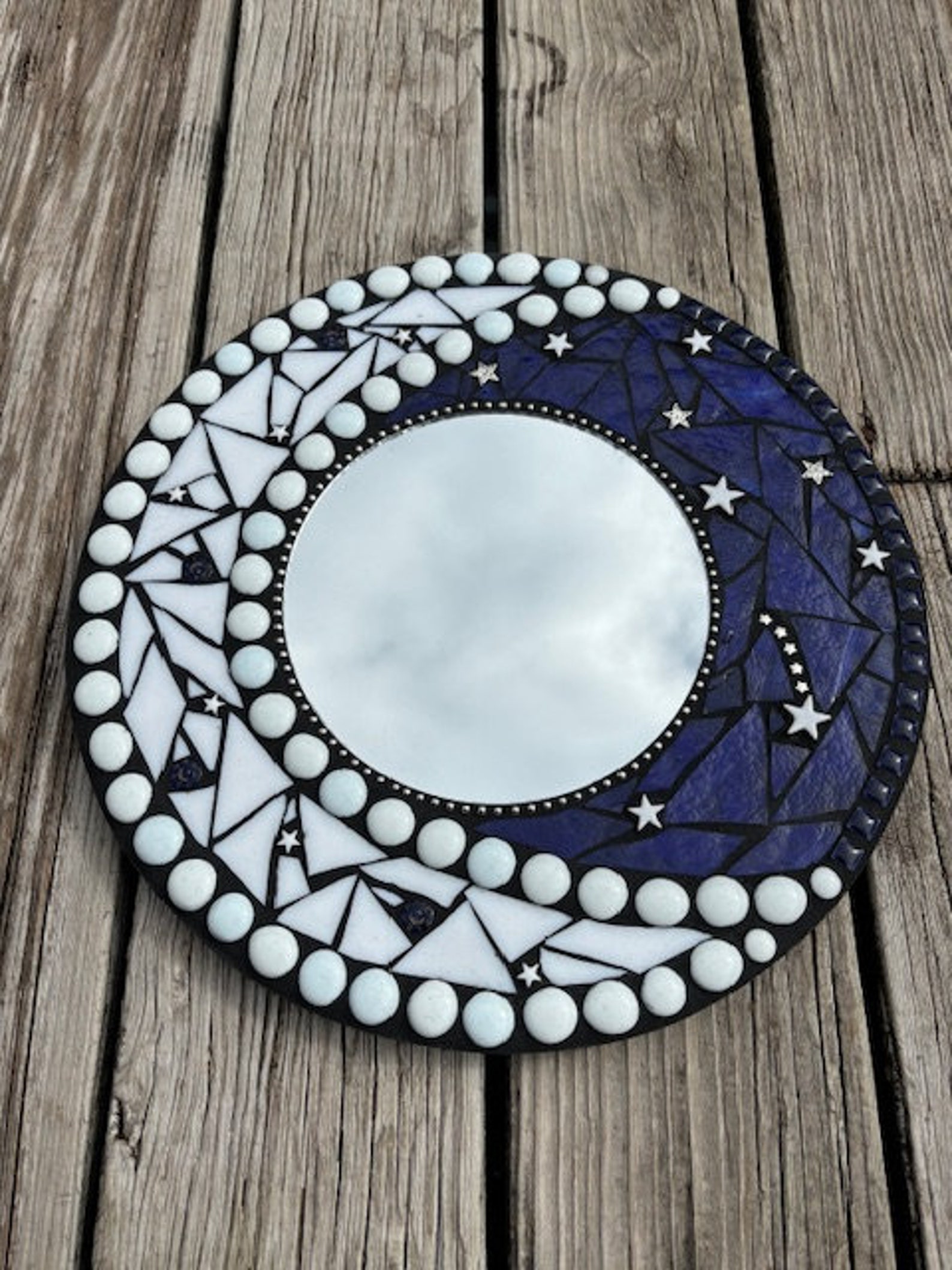 Celestial Stained Glass Mirror, 14 Round Mirror, Mosaic and Mixed Media ...