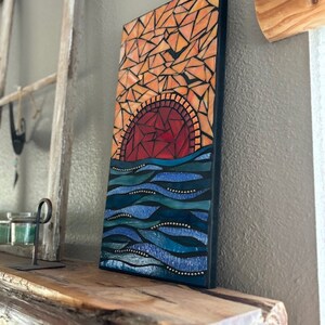 Beach Decor Stained Glass Mosaic, Mosaic Wall Hanging, Sunset Over ...