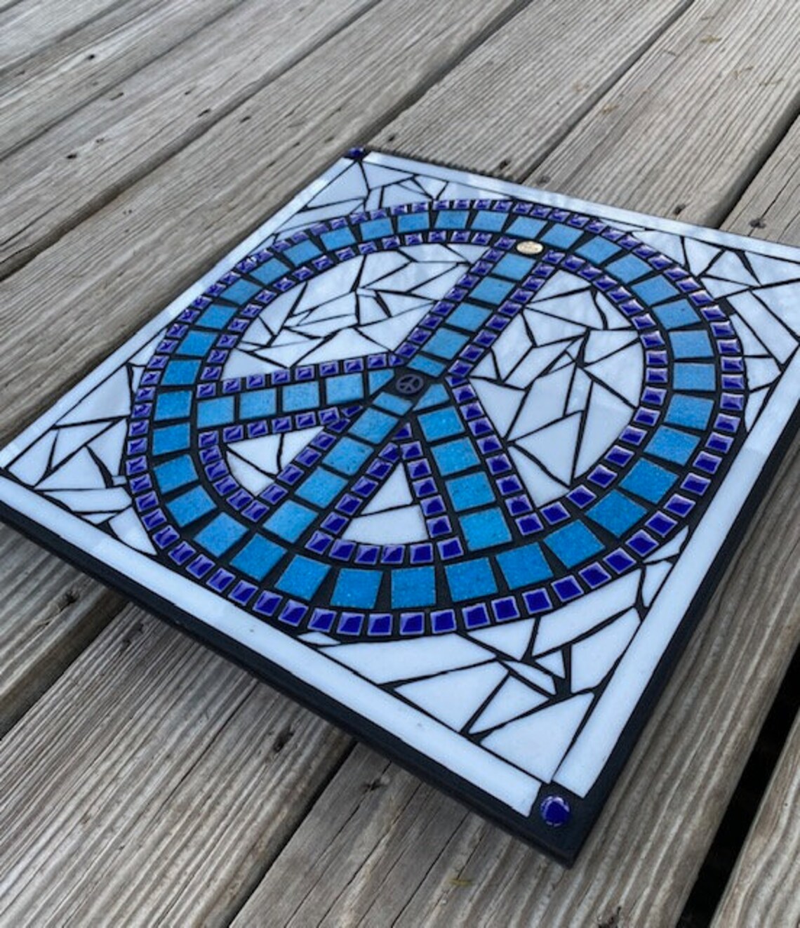 Blue Stained Glass Peace Sign Mosaic, Handmade Wall Art - Etsy