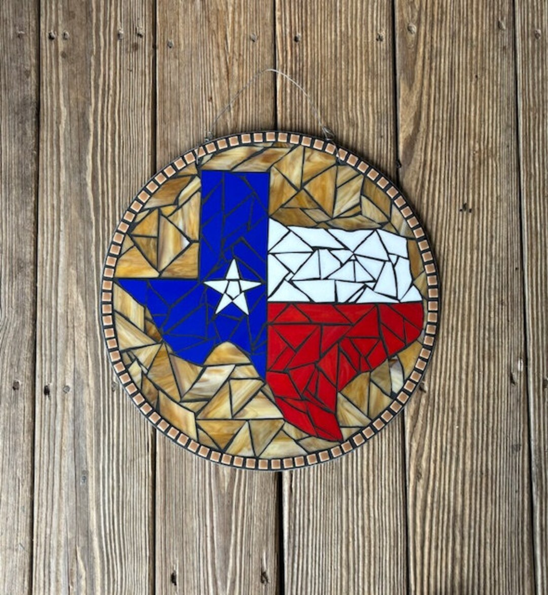 Outdoor Art, Texas Shape With Flag Design, Stained Glass Mosaic Wall ...
