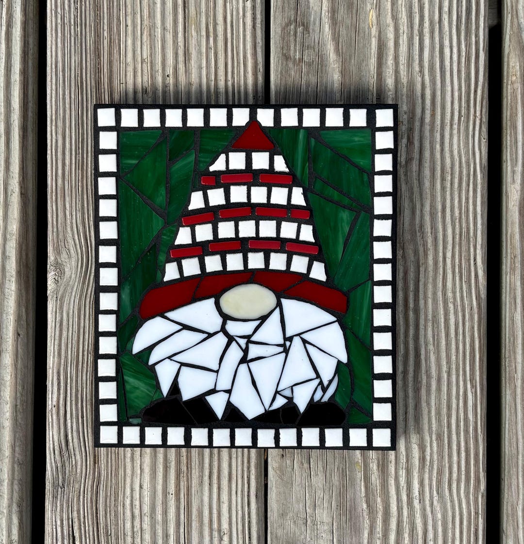 Christmas Gnome, Stained Glass Mosaic Wall Hanging, Holiday Decorations ...
