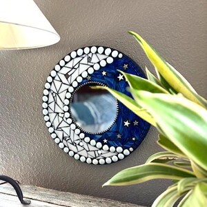 Celestial Stained Glass Mirror, 14" Round Mosaic Mirror, Mixed Media ...