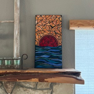 Beach Decor Stained Glass Mosaic, Mosaic Wall Hanging, Sunset Over ...