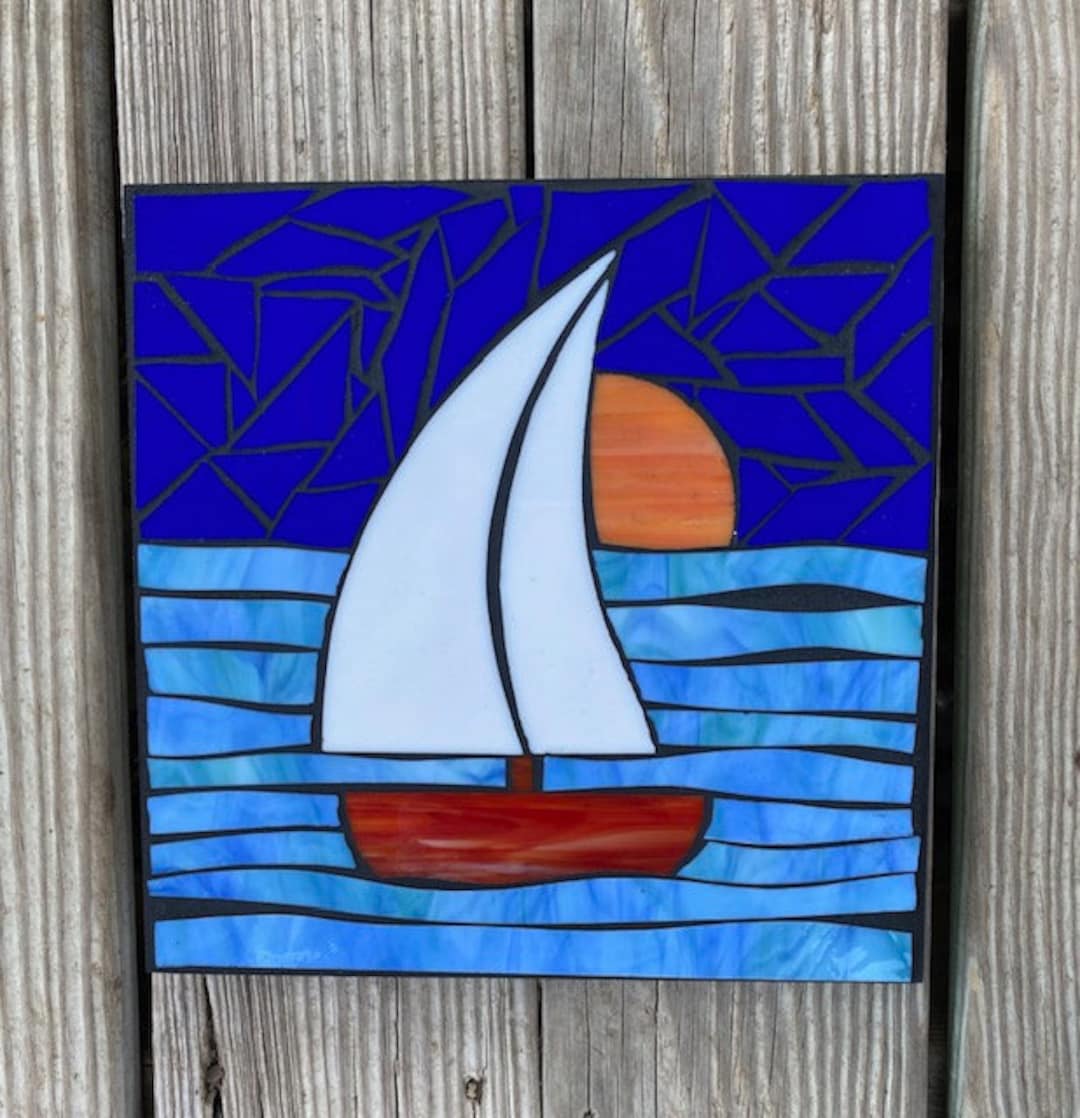 Sailboat Stained Glass Mosaic, Nautical Decor, Cute for Child's Room ...