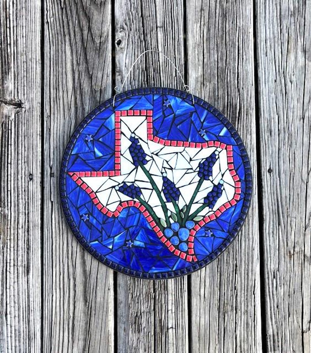 Outdoor Art, Texas Stained Glass Mosaic Wall Hanging, State of Texas ...