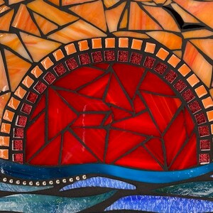 Beach Decor Stained Glass Mosaic, Mosaic Wall Hanging, Sunset Over ...