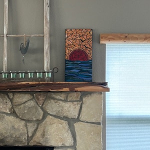 Beach Decor Stained Glass Mosaic, Mosaic Wall Hanging, Sunset Over ...