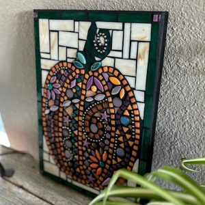 Fall Mosaic Pumpkin, Stained Glass Mosaic, Original Design Wall Hanging ...