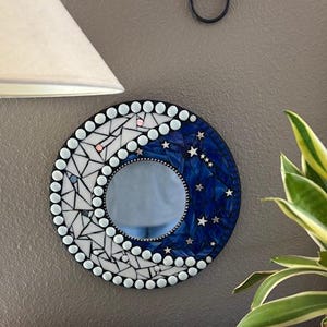 Celestial Stained Glass Mirror, 14" Round Mosaic Mirror, Mixed Media ...