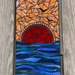 Beach Decor Stained Glass Mosaic, Mosaic Wall Hanging, Sunset Over ...