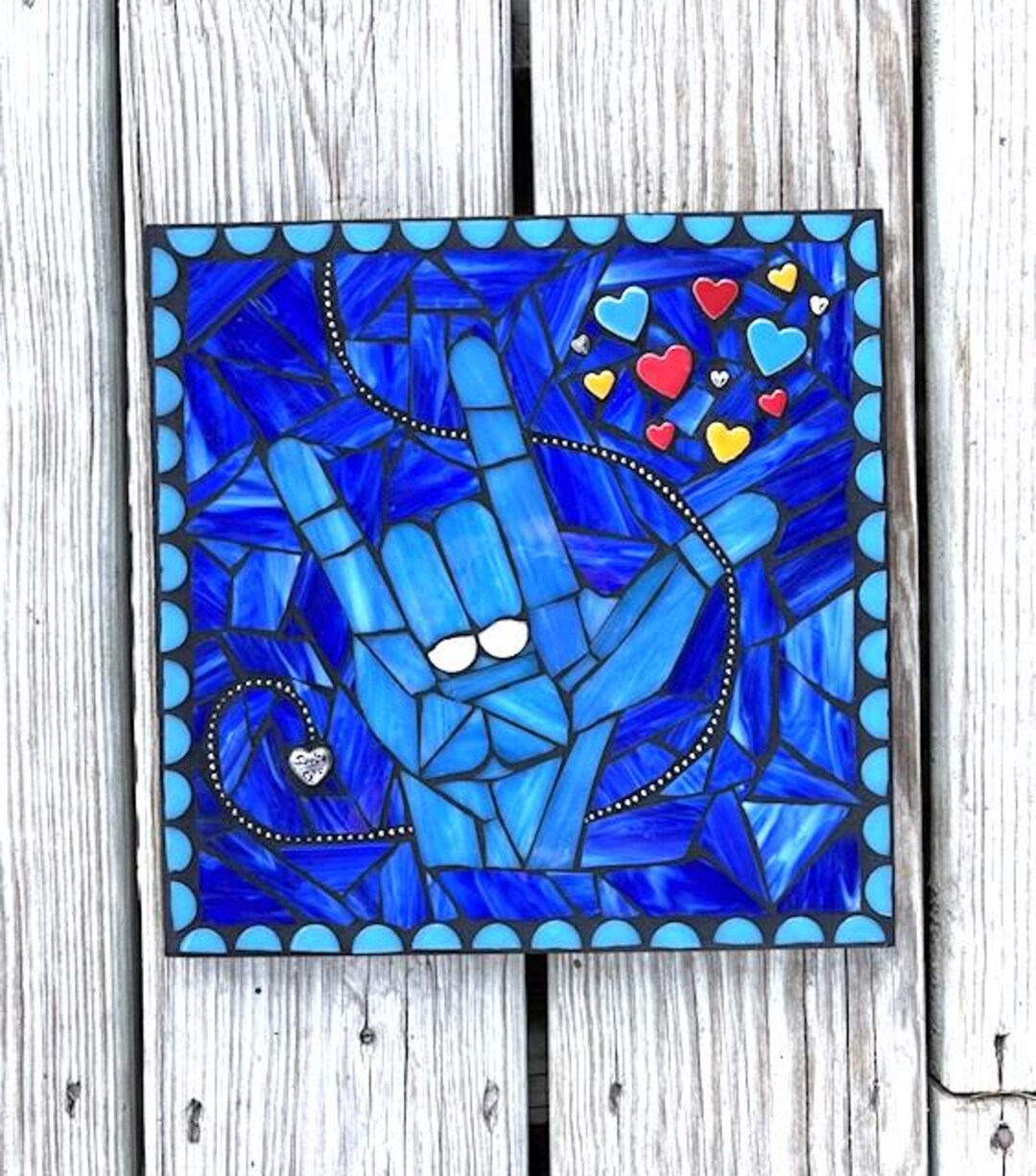 Sign Language Symbol, Stained Glass Mosaic Plaque, ASL Love, I Love You ...