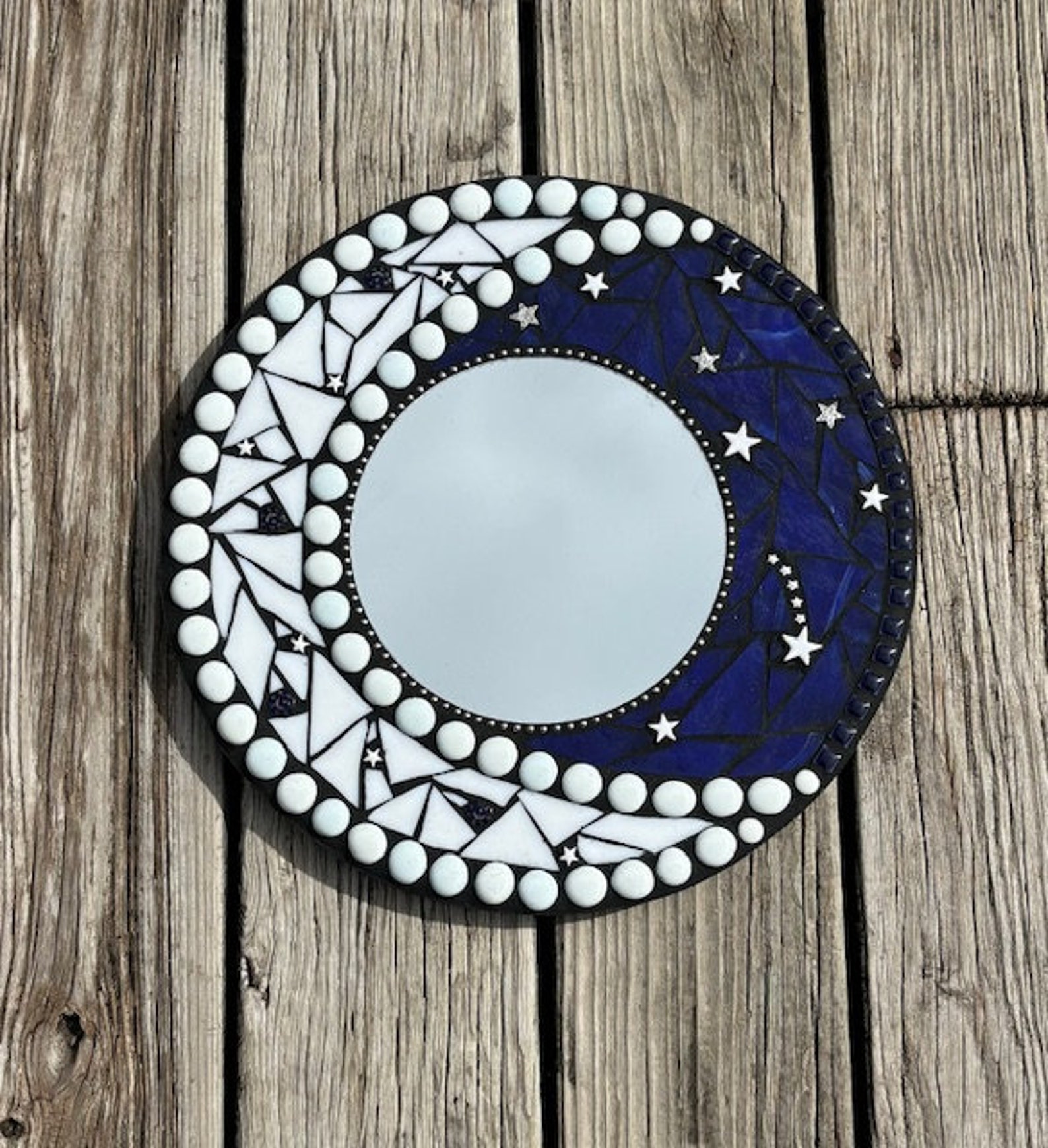 Celestial Stained Glass Mirror, 14 Round Mirror, Mosaic and Mixed Media ...