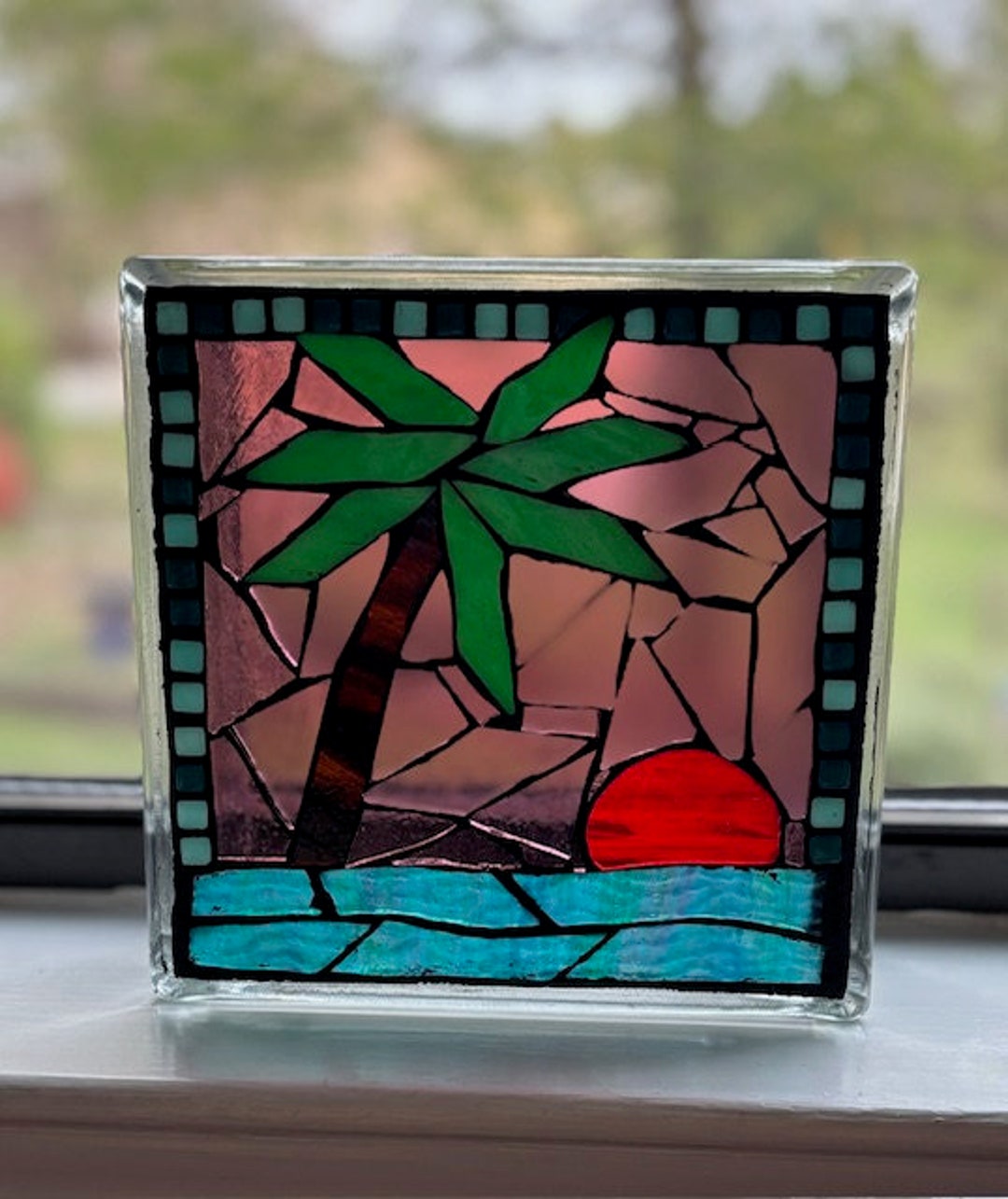 Mosaic Block, Stained Glass Mosaic, Stained Glass Block, Palm Tree ...