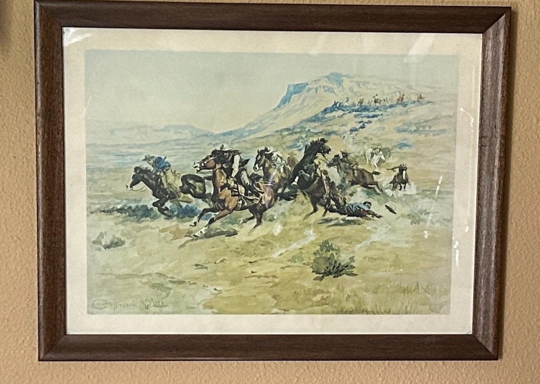 Vintage Framed Charles Russell Print, Charles M Russell Western Art ...
