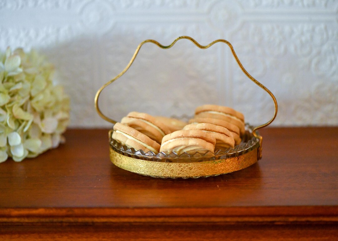 Vintage Crystal Macaron Tray With Gold Ormolu Handle: French Country ...