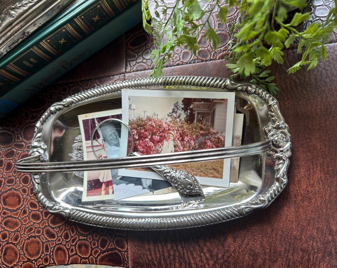Silver Handled Calling Card Tray With Magnifying Glass, Silverplate ...