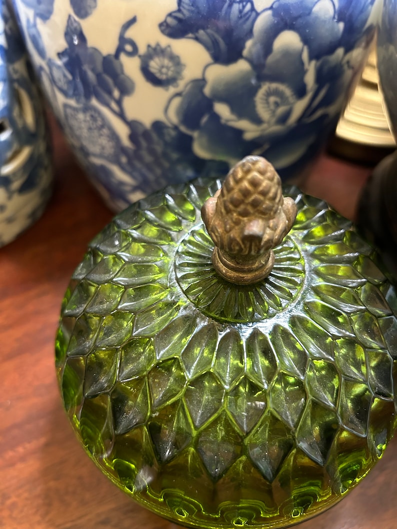 Vintage Green Indiana Glass Candy Dish, Mt Vernon Pattern Candy Dish ...